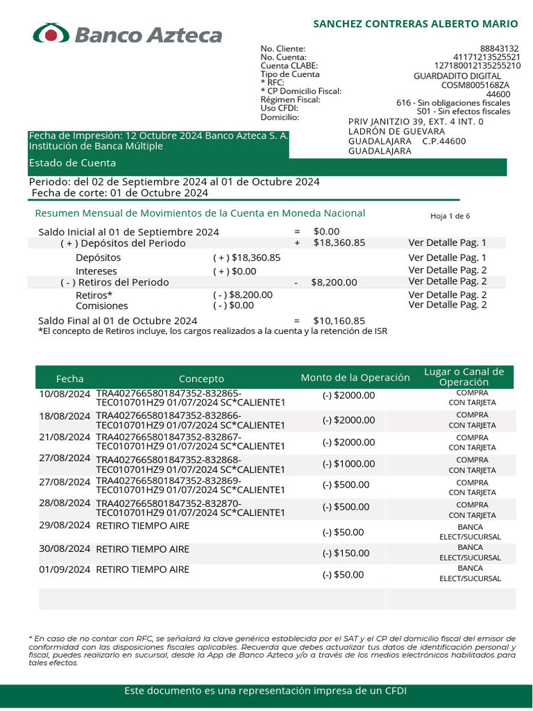 Estado de Cuenta Septiembre 2024 | PDF | Bancario | Dinero