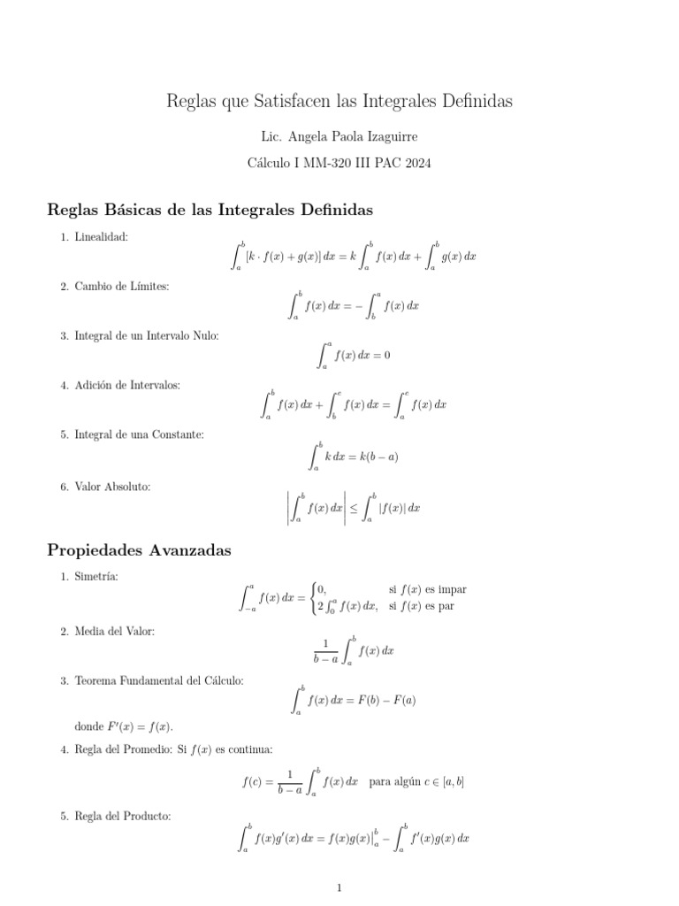 Reglas Integrales Definidas | PDF | Integral | Análisis matemático