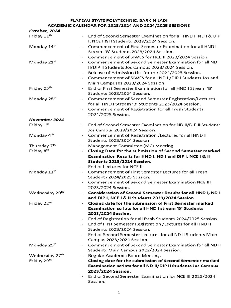 Academic Calendar 2024-2025-1 | PDF | Academic Term