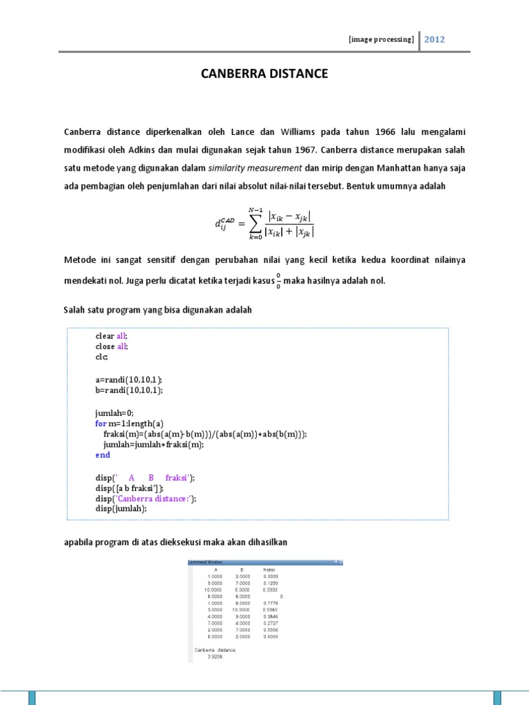 Canberra Distance & Aplikasinya | PDF | Metode & Bahan Ajar