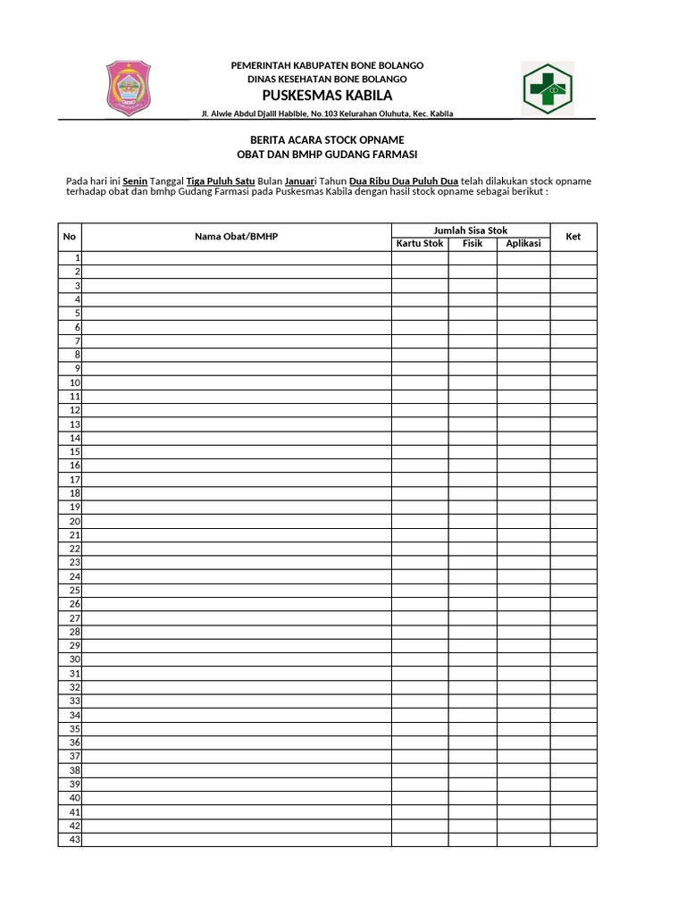 Ba Stok Opname Ruang Farmasi 2024 | PDF
