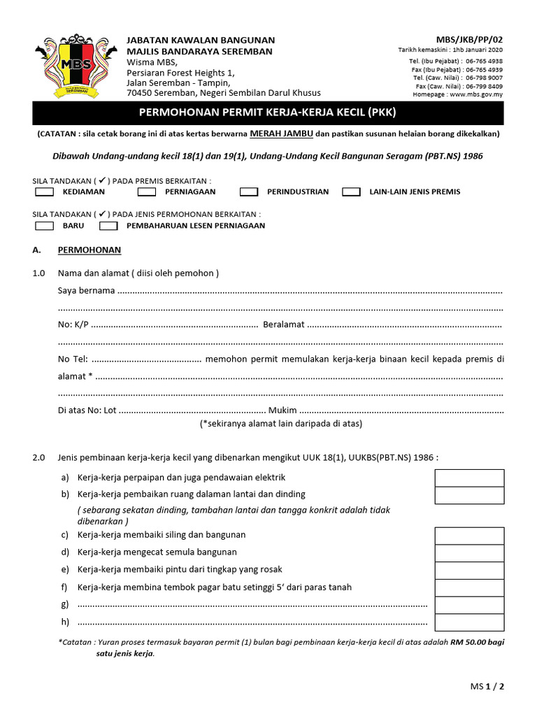 Permohonan Permit Kerja-Kerja Kecil | PDF