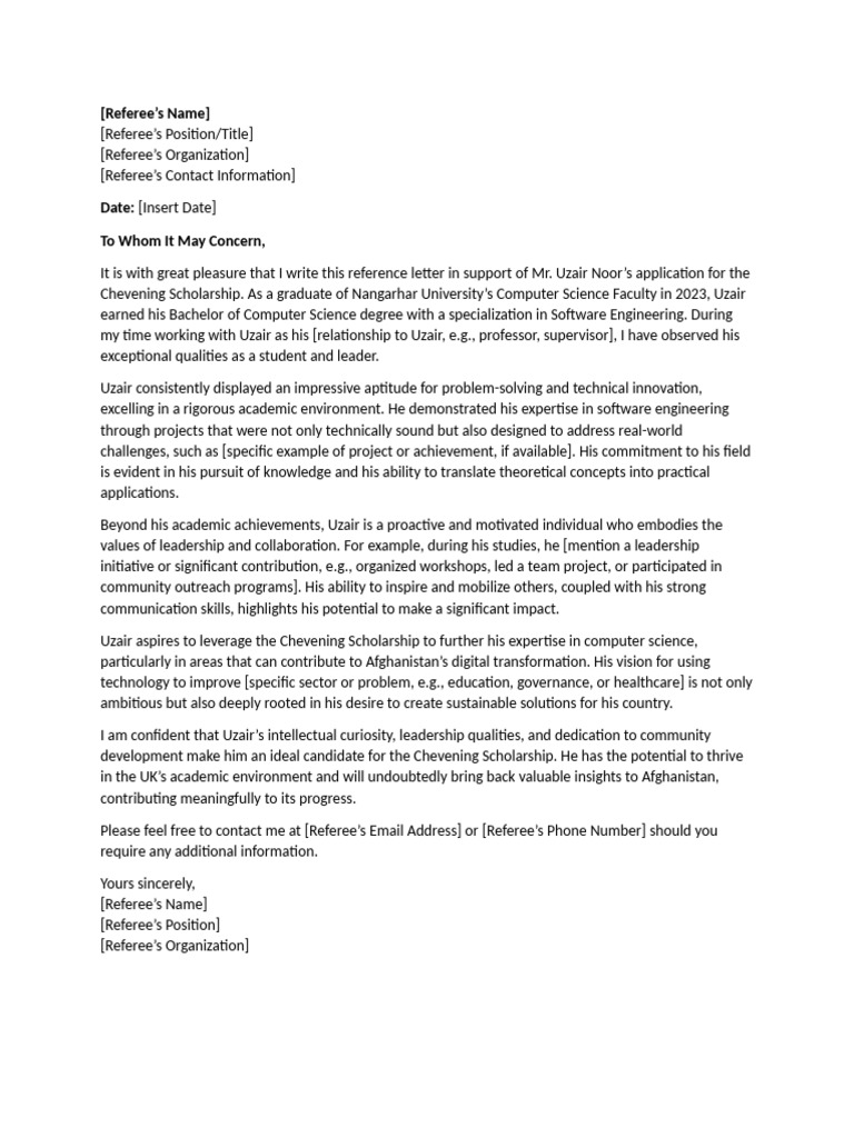 Recommendation Letter For Chevening | PDF | Leadership | Science