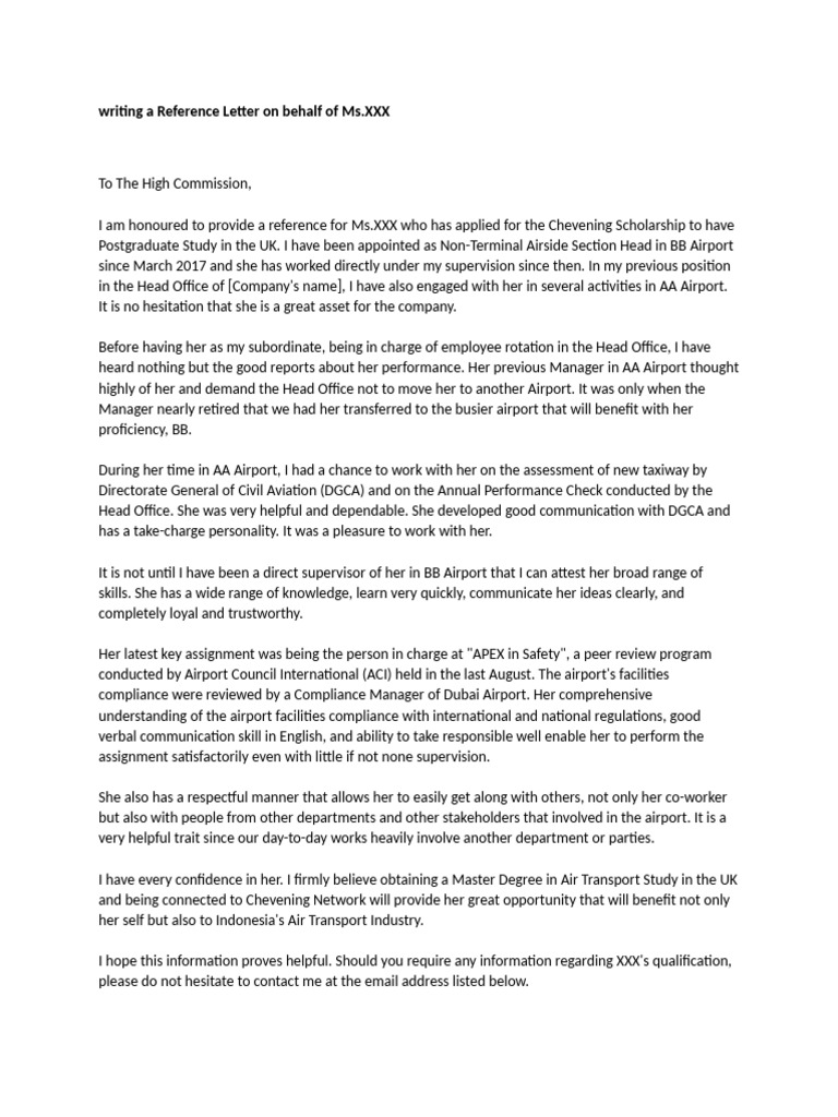 Recommendation Letter For Chevening | PDF