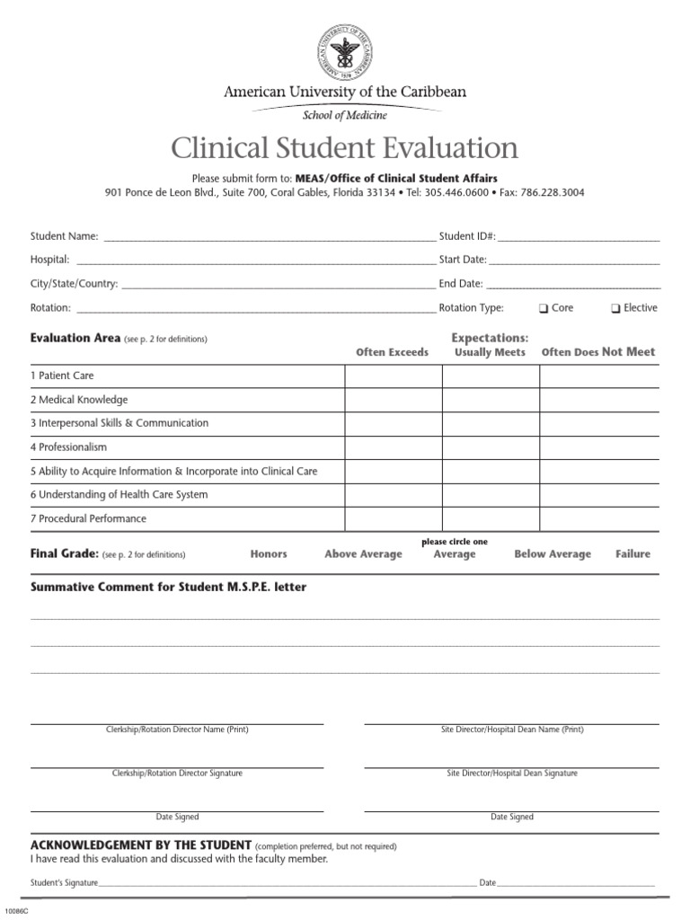 AUC Rotation Evaluation From Residents N Attending | PDF | Medical ...