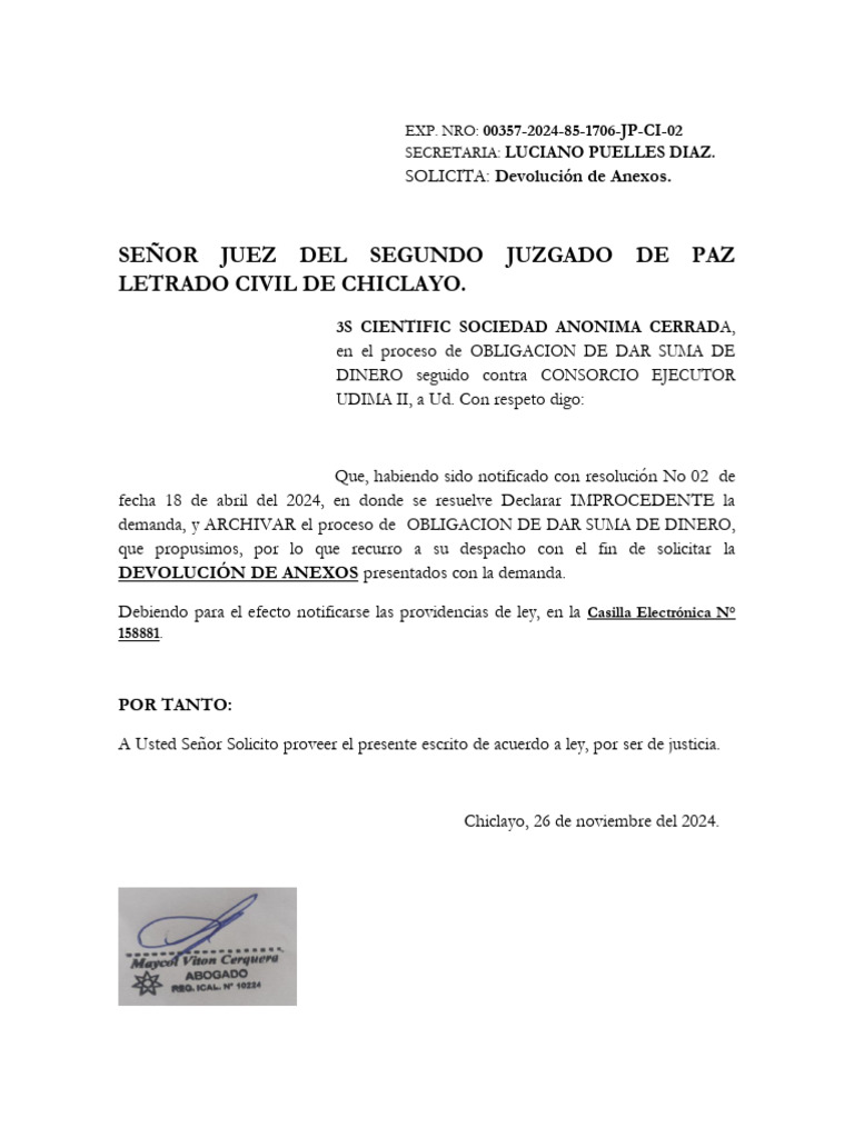 Solicita Devolucion de Anexos | PDF