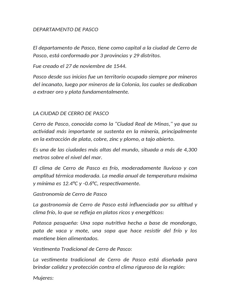 Breve Reseña de Pasco | PDF