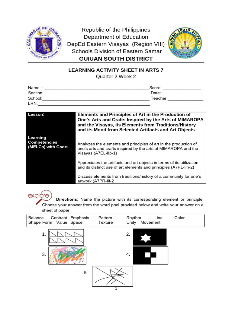 MAPEH7 ARTS LAS Q2 WEEK2 v2 | PDF | Composition (Visual Arts)