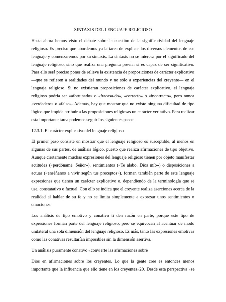 Sintaxis Del Lenguaje Religioso | PDF | Proposición | Verdad