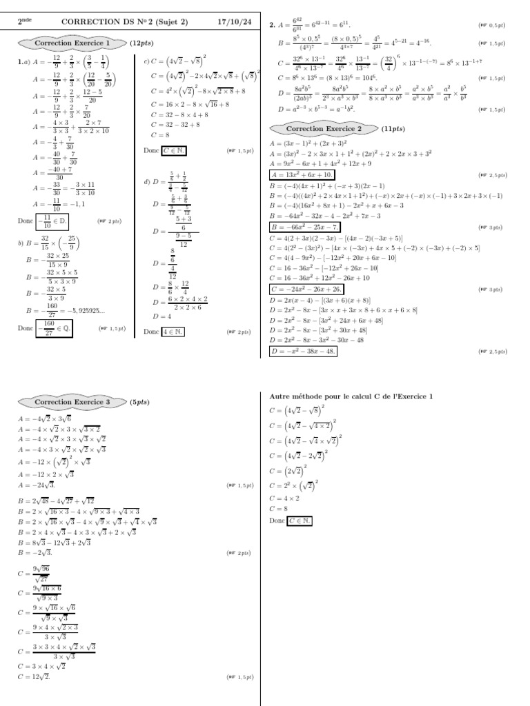 2nde Correction DS2 2024-2025 Sujet2 | PDF