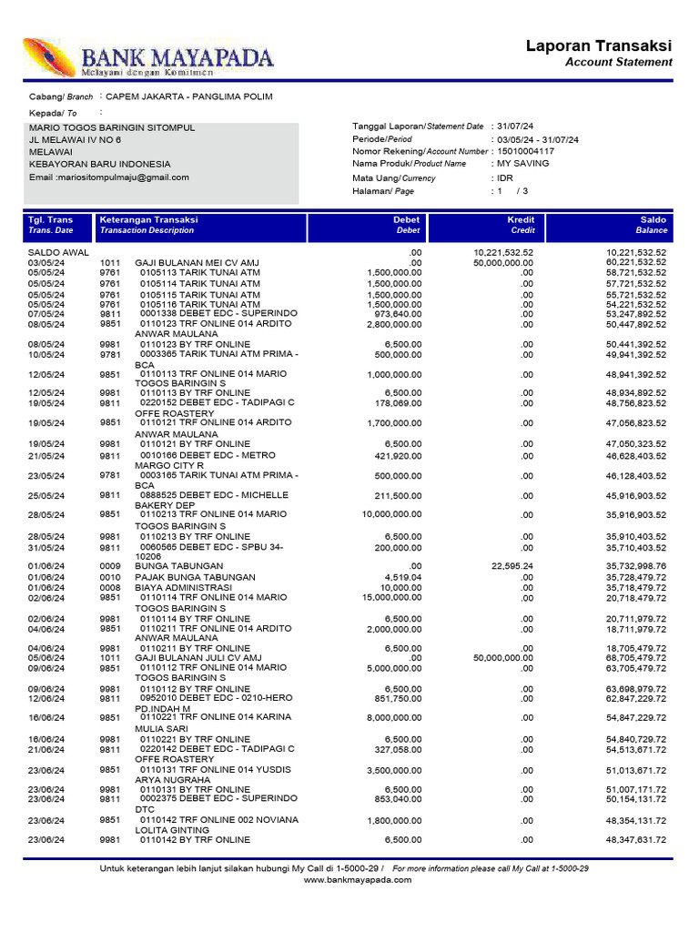 Gaji Mario Mei To Juli | PDF | Banking