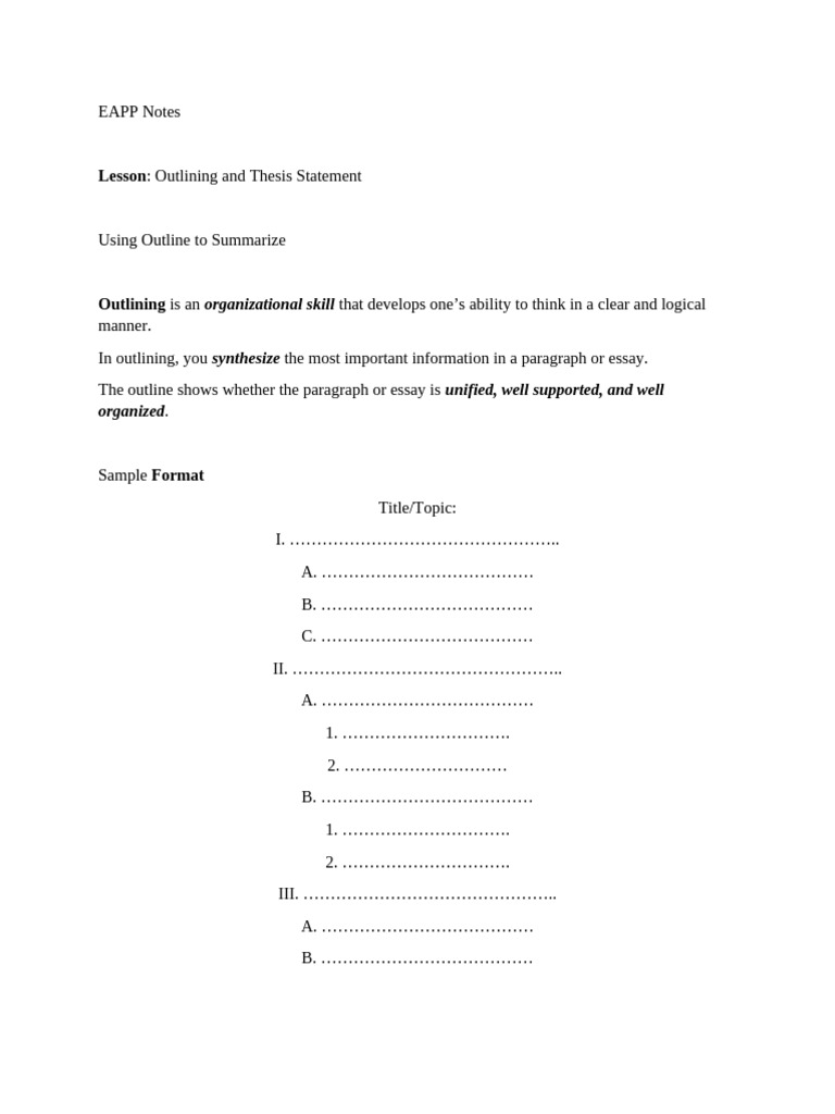 EAPP Notes Outlining and Graphic Organizers | PDF | Cognition