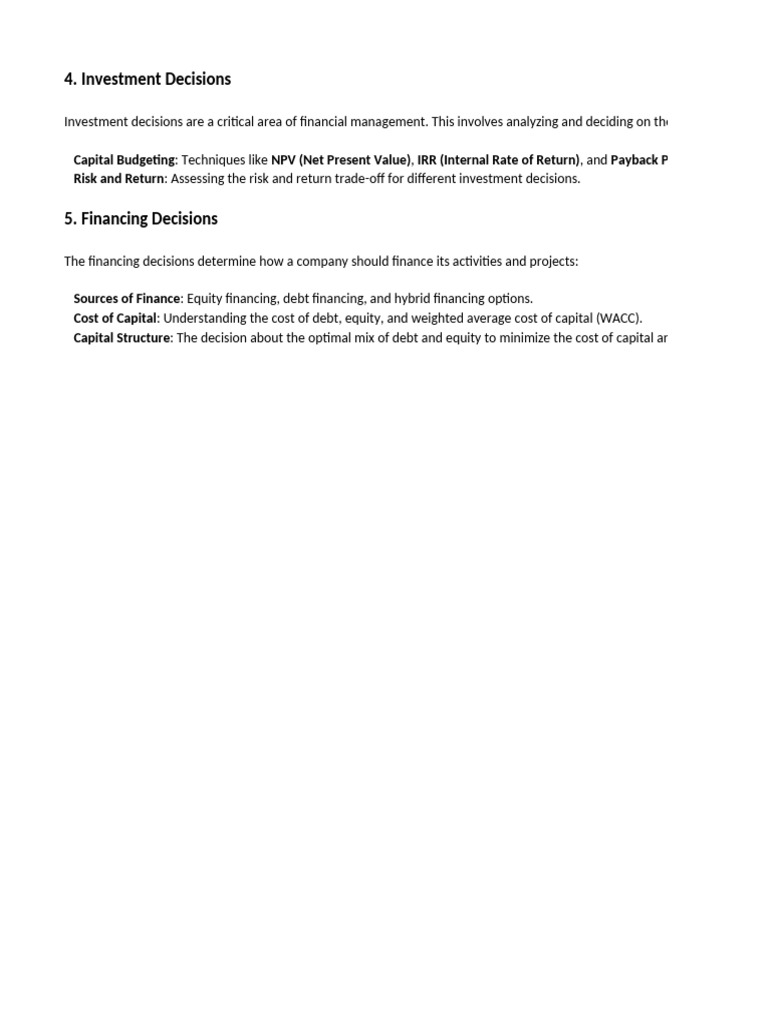 Investment and Financing Decisions Explained | PDF