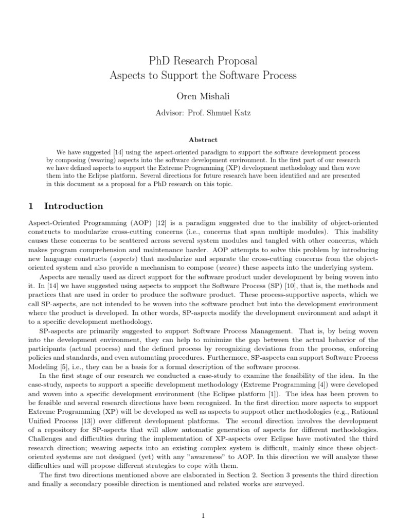 PHD Research Proposal Aspects To Support The Software Process | PDF ...