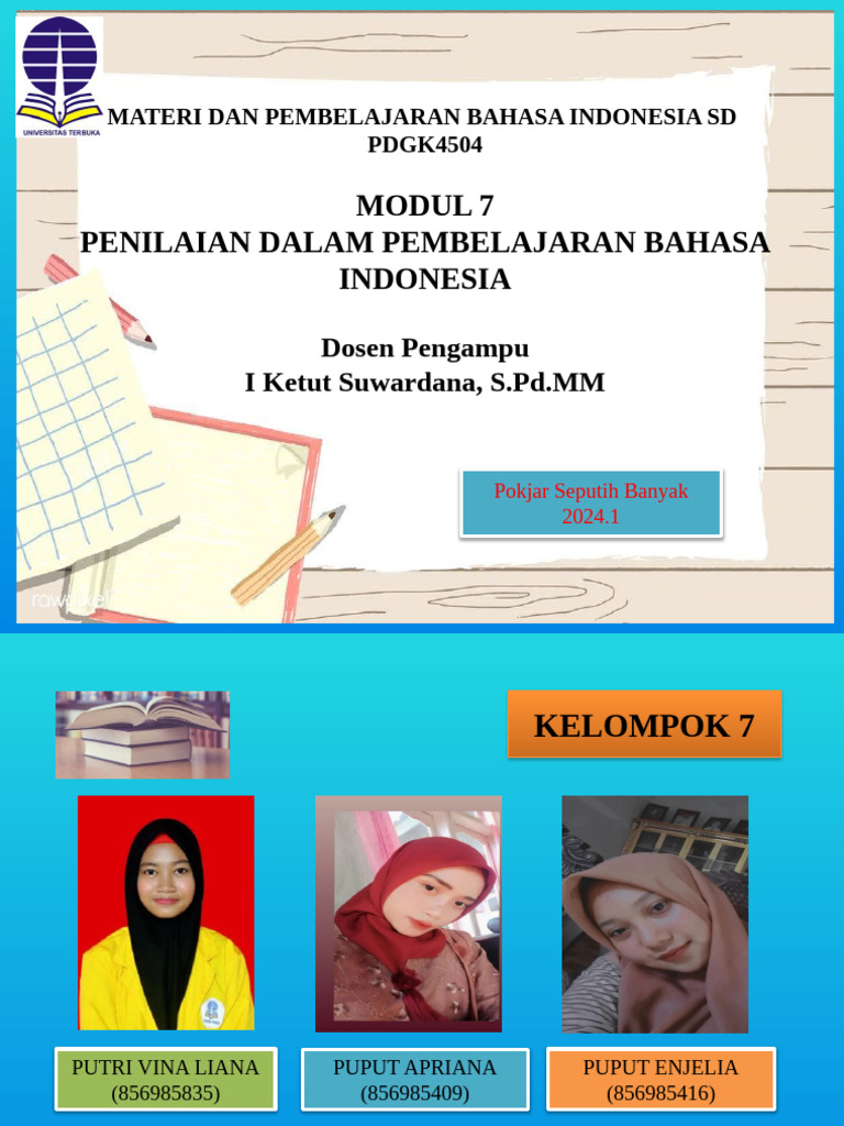 Materi Dan Pembelajaran Bahasa Indonesia SD - Kelompok 7 - Modul 7 Penilaian Dalam Pembelajaran ...