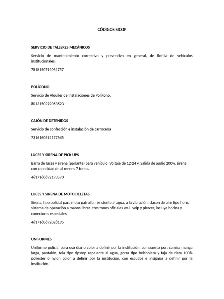 Códigos Sicop | PDF | Munición | Calibre