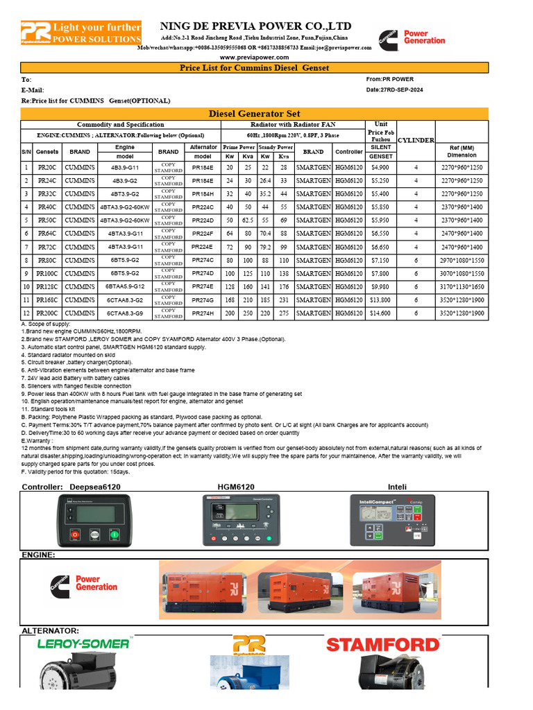 Cummins 20-200KW Generator Set 60HZ (2024-09-26 20 - 04 - 06) | PDF ...