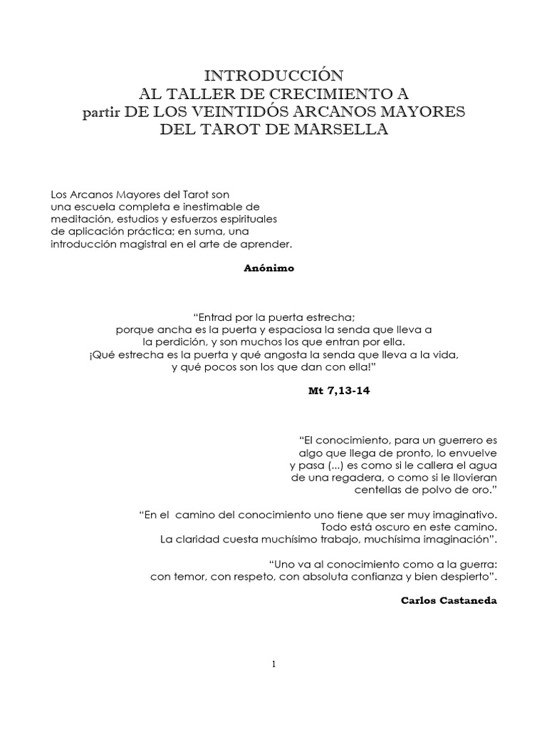 Introducción Al Taller de Tarot de Regina Roditi | PDF | Jugando a las ...