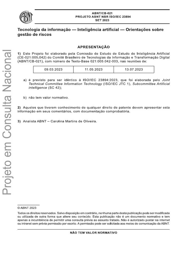 ABNT ISO 23894 IA Orientações Sobre Gestão de Riscos | PDF