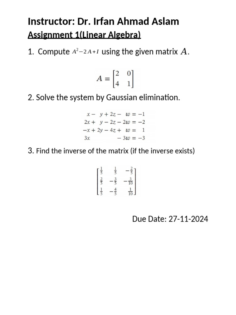 Ass. 1 Linear Alg | PDF