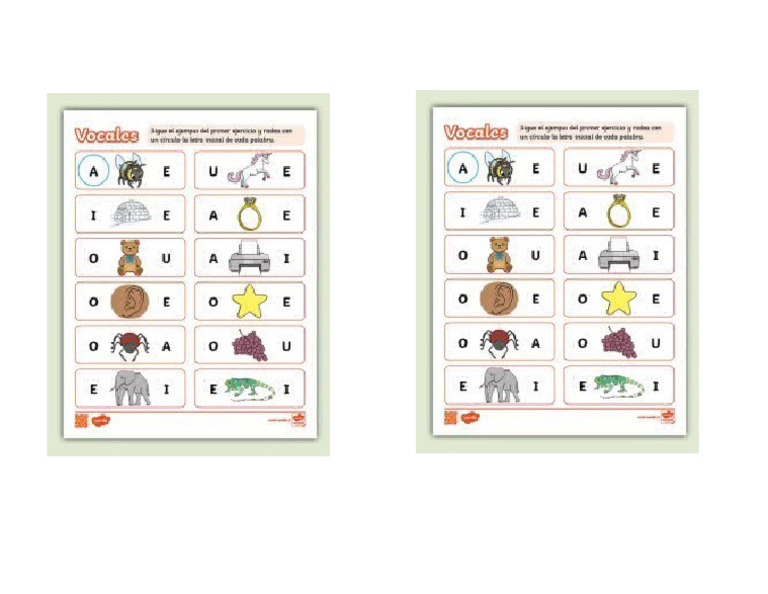 Actividad de Sonido Inicial de Vocales | PDF