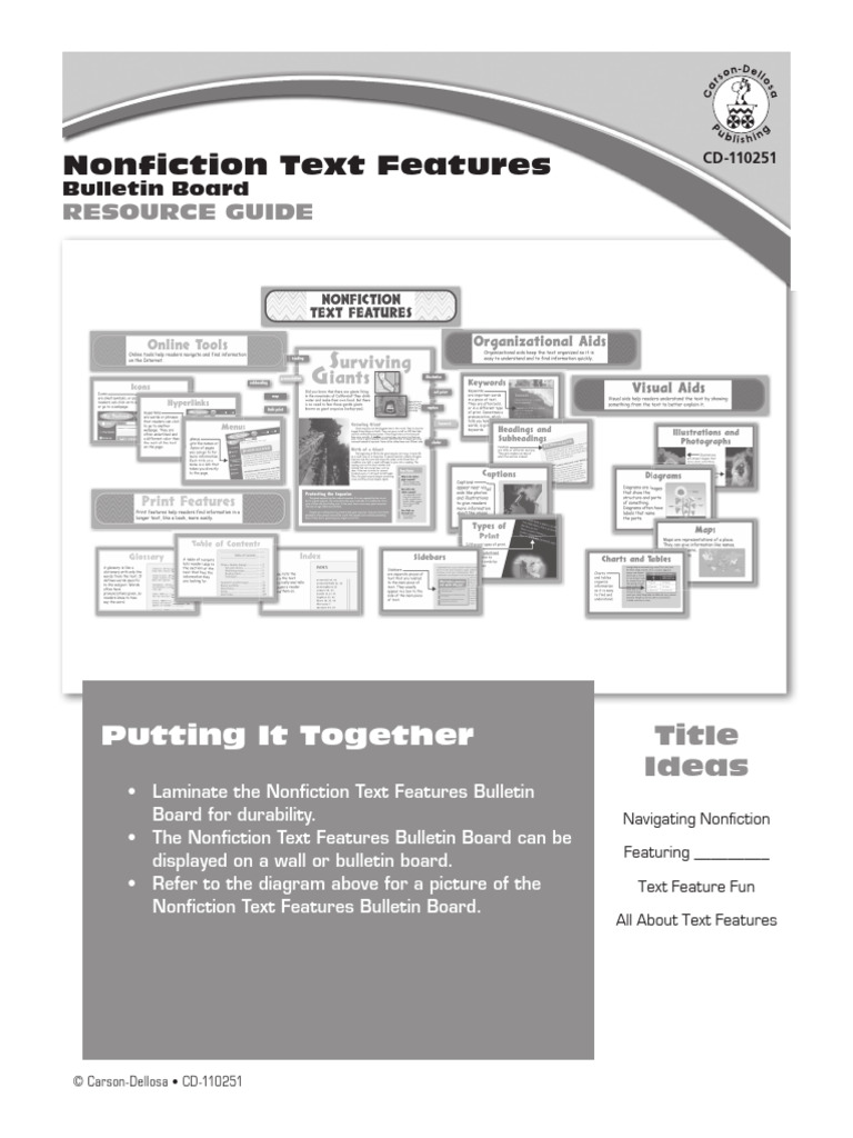Nonfiction Text Features Handout Primary | PDF | Non Fiction | Books