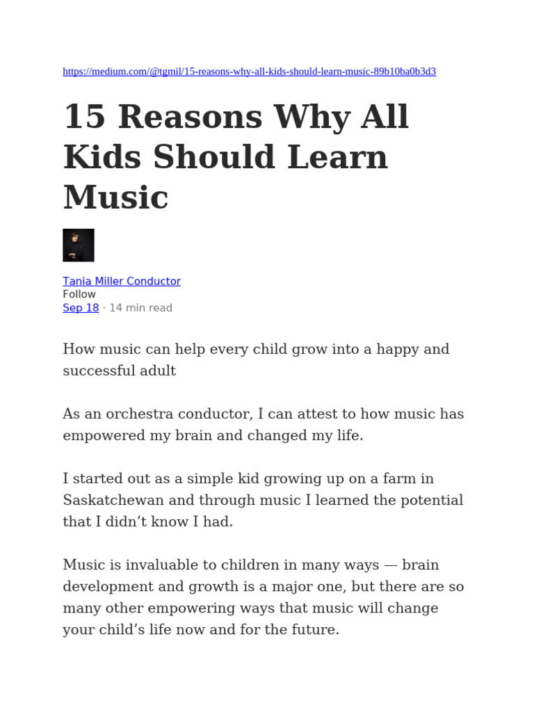15 Reasons Why All Kids Should Learn Music | PDF | Experience | Thought