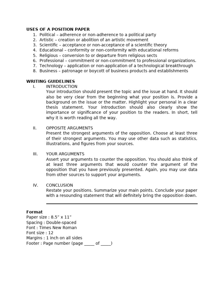 Position Paper Uses & Writing Guide | PDF