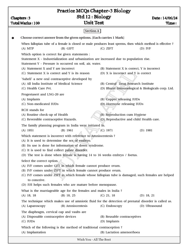 UnitTest - D14 Jun 2024 | PDF | Birth Control | Uterus UnitTest - D14 Jun 2024 | PDF | Birth Control | Uterus