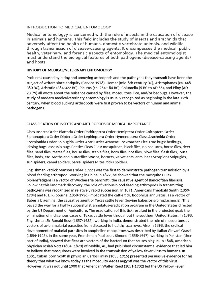 Introduction to Medical Entomology | PDF | Insects | Entomology