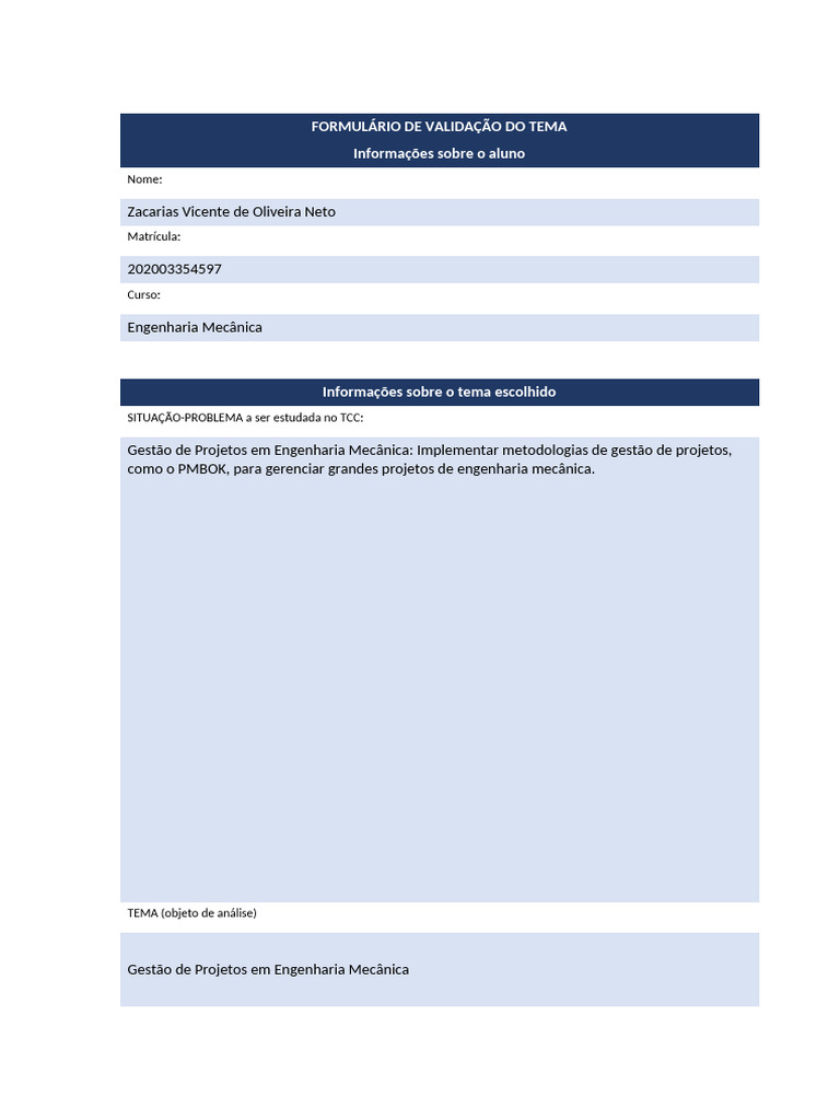 Formul Rio - Valida o Do Tema | PDF