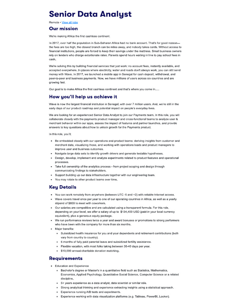 Senior Data Analyst Wave | PDF