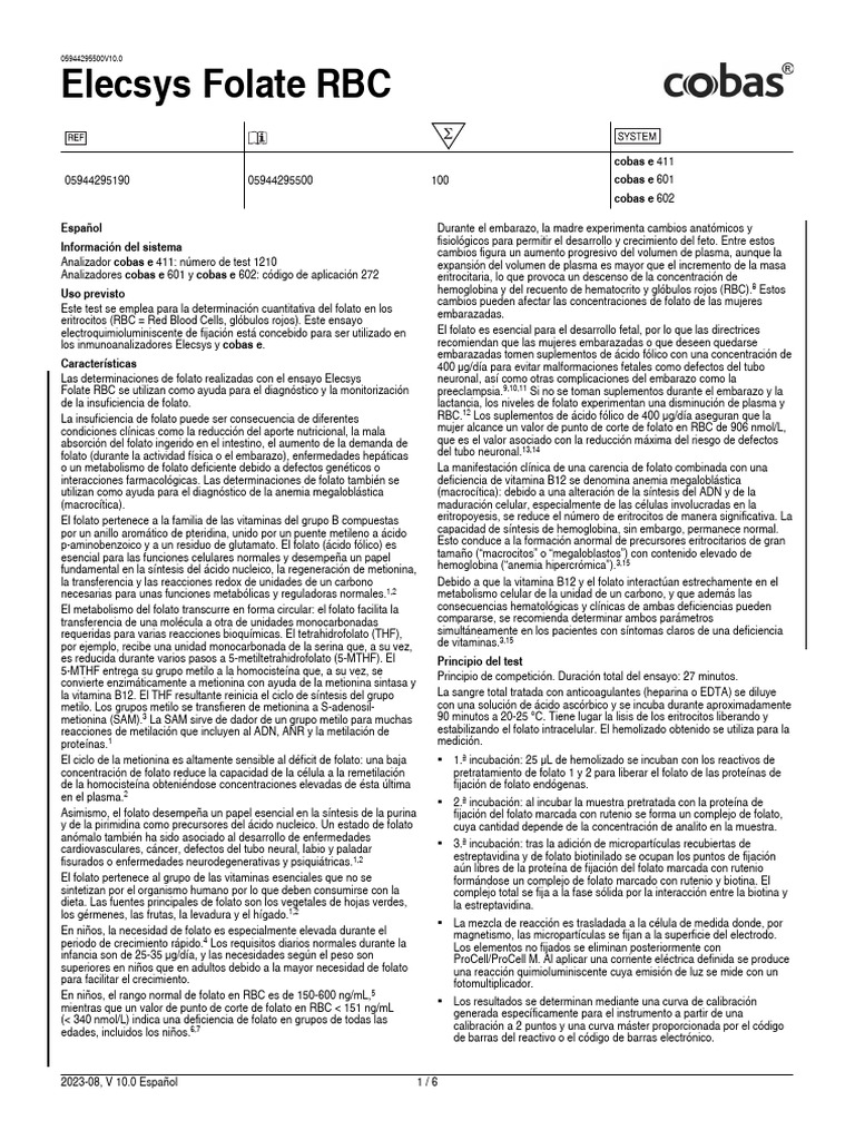 Insert - Elecsys Folate RBC.05944295500.V10.Es | PDF