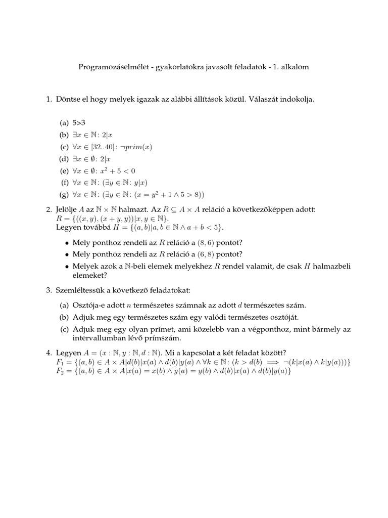 Orai Feladatok 1 | PDF