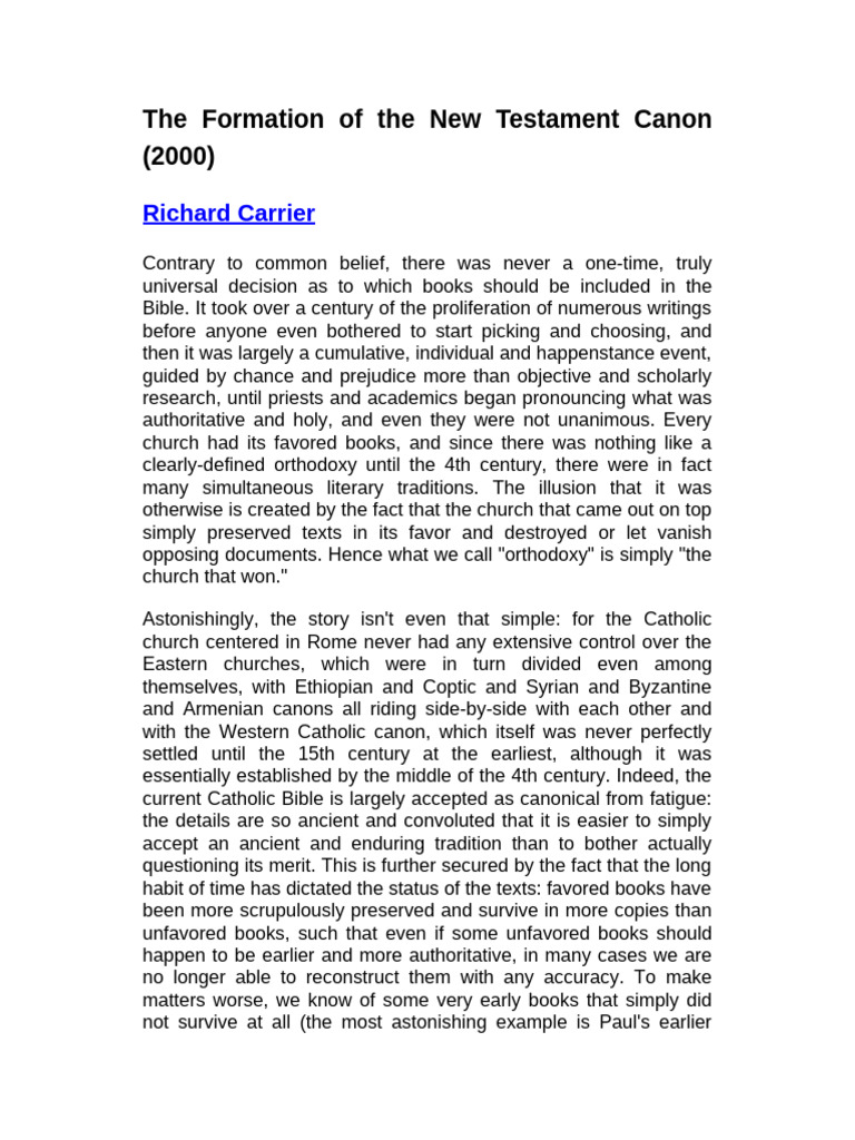 The Formation of The New Testament Canon | PDF | New Testament ...