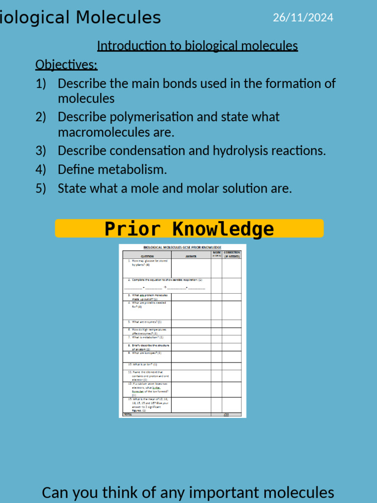Lesson 1 - Introduction To Biological Molecules | PDF | Macromolecules ...