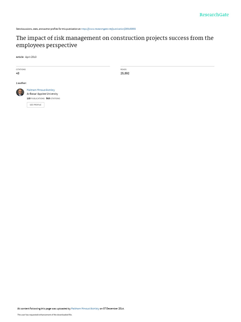 The Impact of Risk Management On Construction Projects Success From The ...