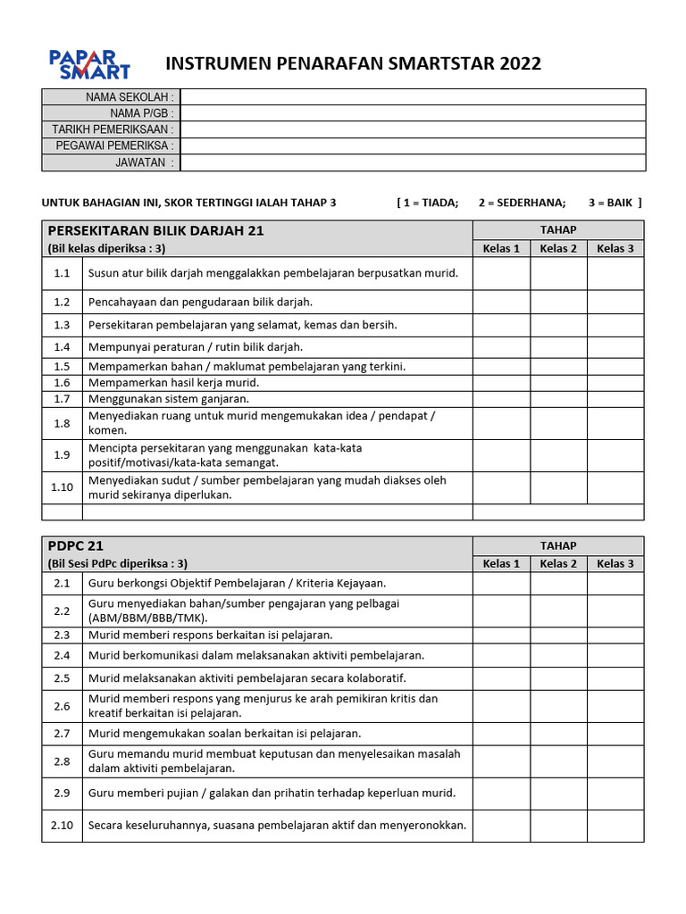 021 Instrumen Smartstar 2022 | PDF
