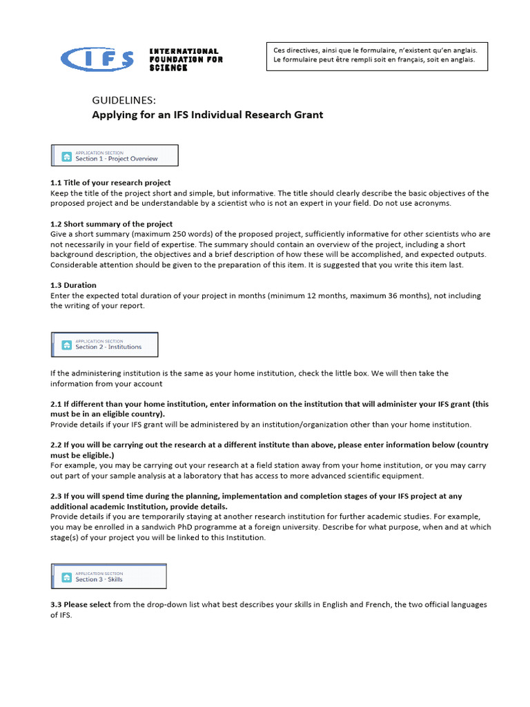 Guidelines For Application - IFS | PDF