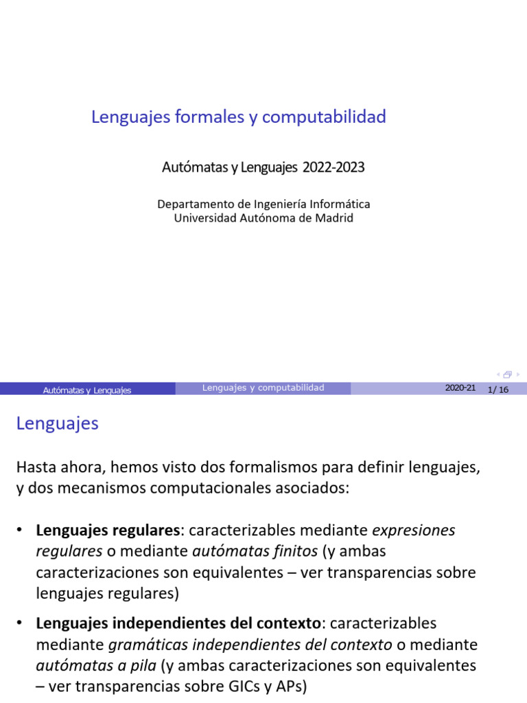 Lenguajes y Computabilidad en Informática | PDF | Teoría de la computabilidad | Lenguaje de ...
