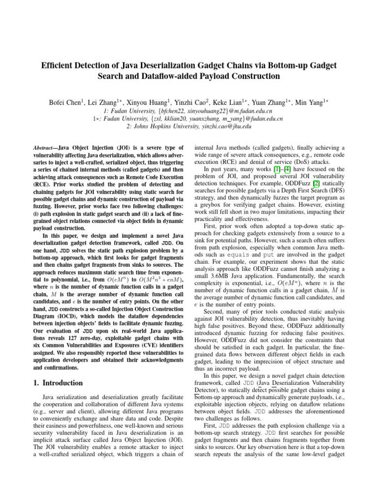 Efficient Detection of Java Deserialization Gadget Chains Via Bottom-Up Gadget Search and ...