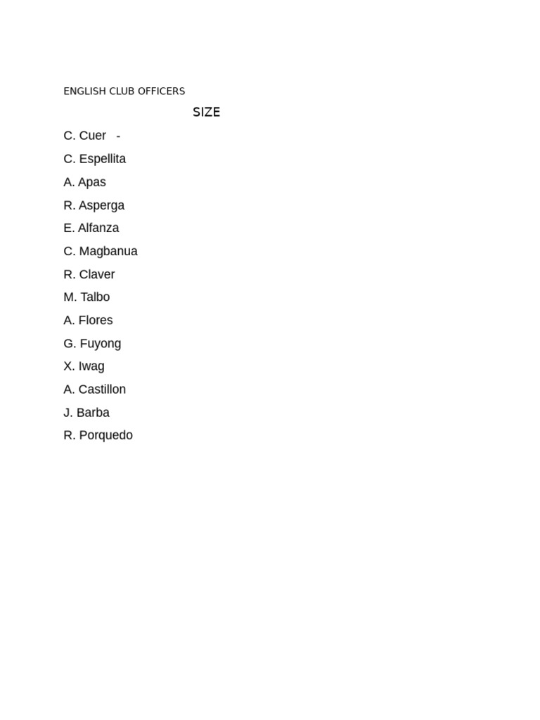 English Club Officers Tshirt Name | PDF