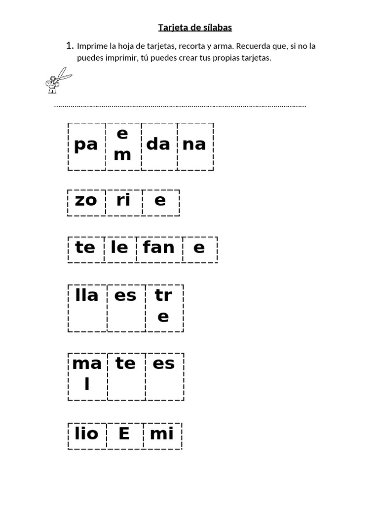 Silabas Recortables Vocal E | PDF