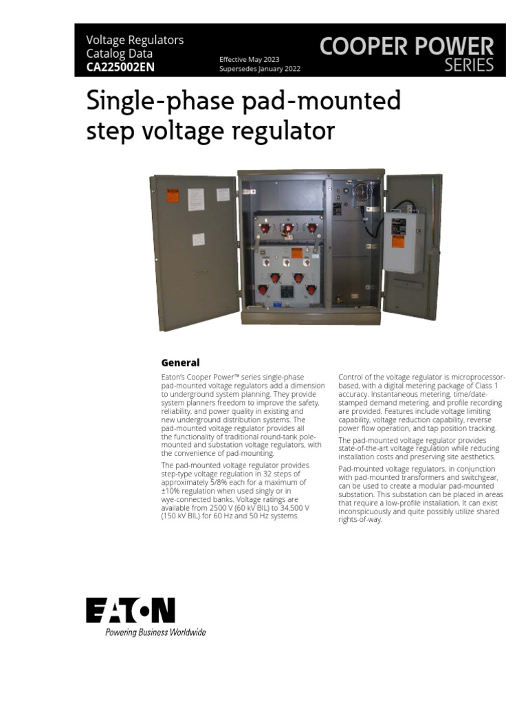 Single Phase Pad Mounted Voltage Regulator Catalog Ca225002en | PDF ...