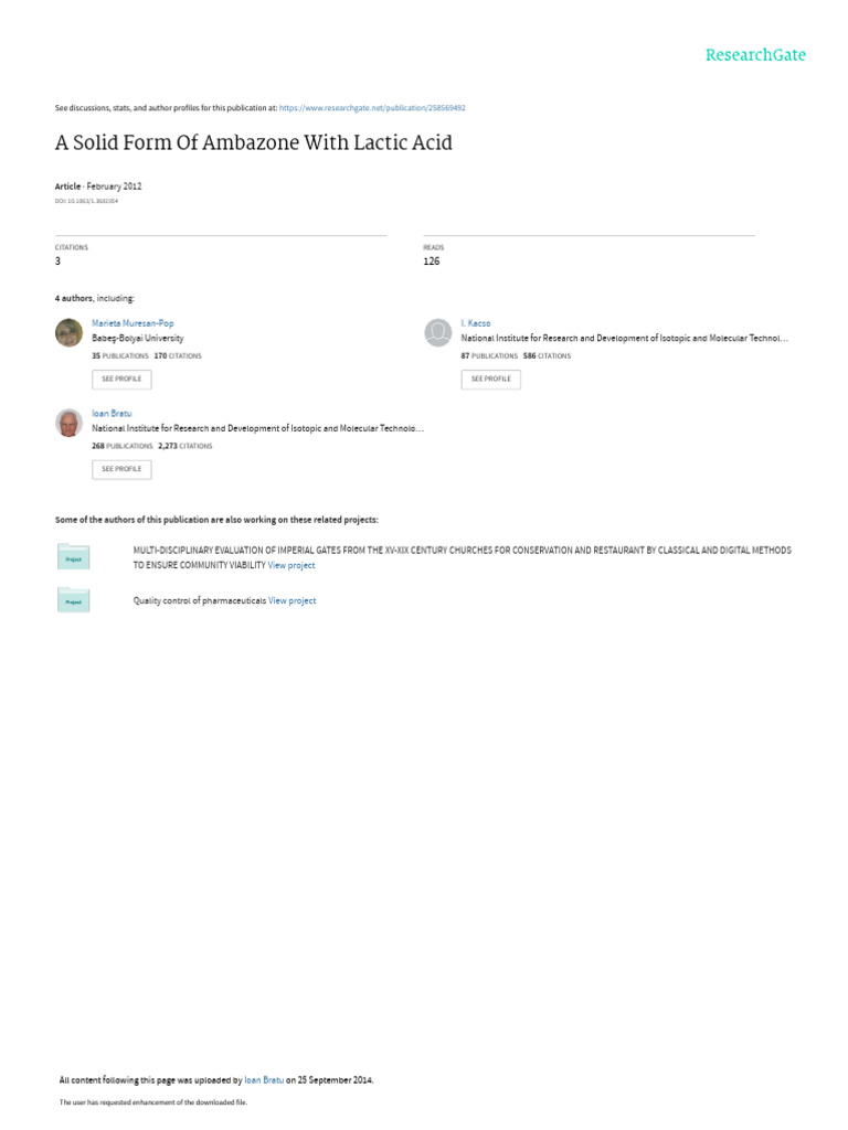 A Solid Form of Ambazone With Lactic Acid | PDF | Differential Scanning ...