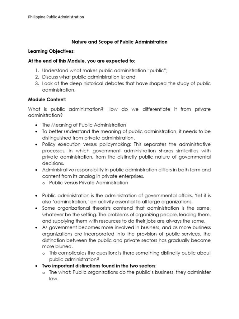 Nature and Scope of Public Administration | PDF | Public Administration ...