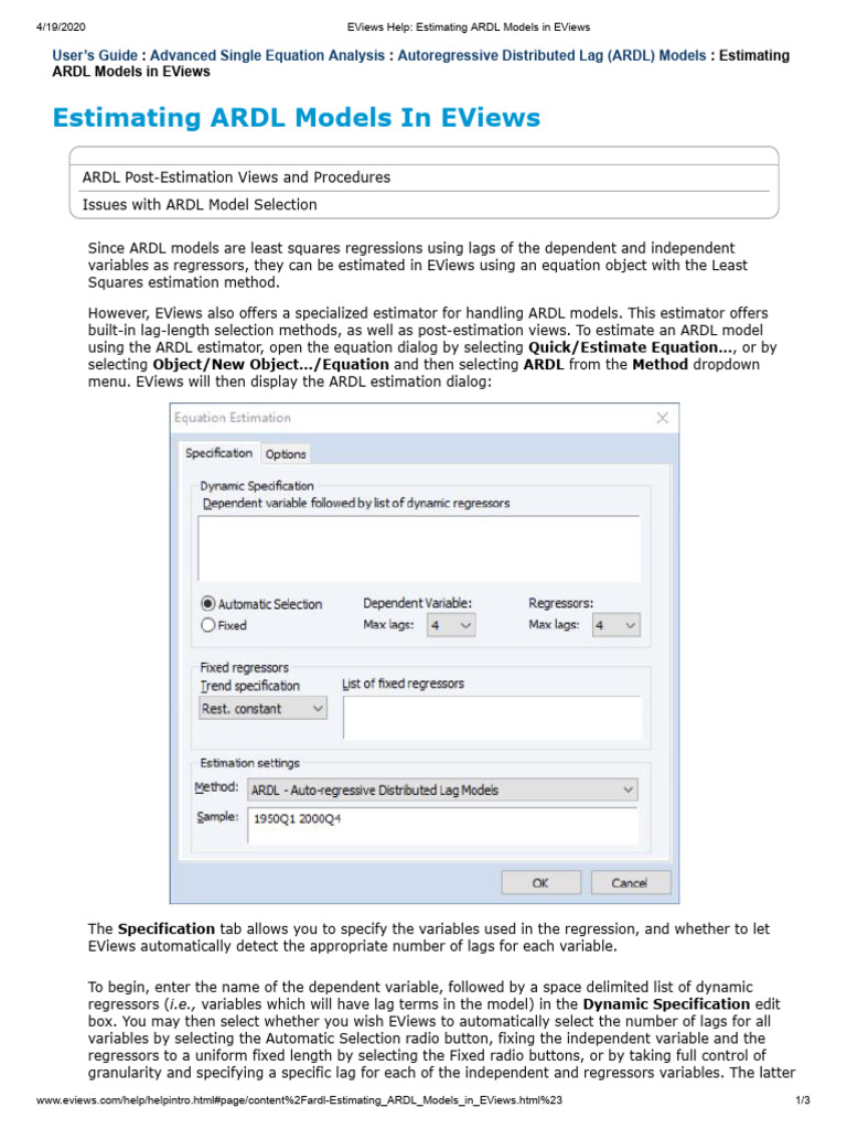 Estimating Ardl Models | PDF | Regression Analysis | Dependent And Independent Variables