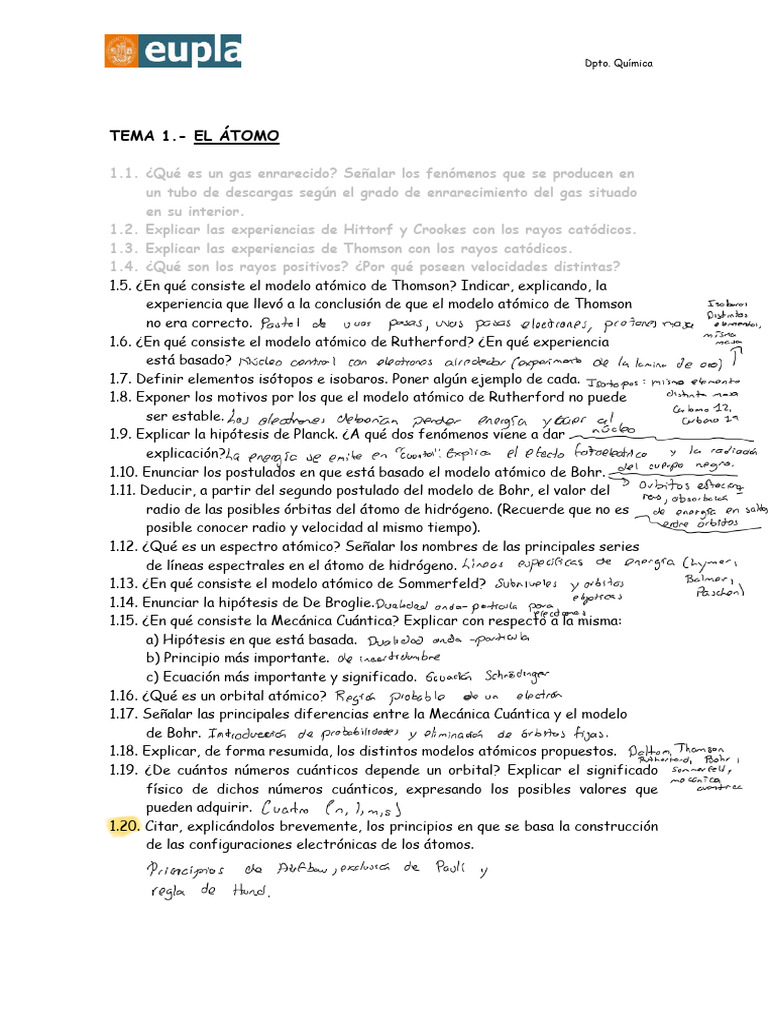 Preguntas Control | PDF | Tabla periódica | Electrón