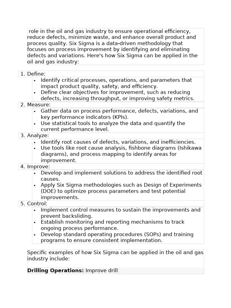 Six Sigma for Oil and Gas Efficiency | PDF | Six Sigma | Performance ...