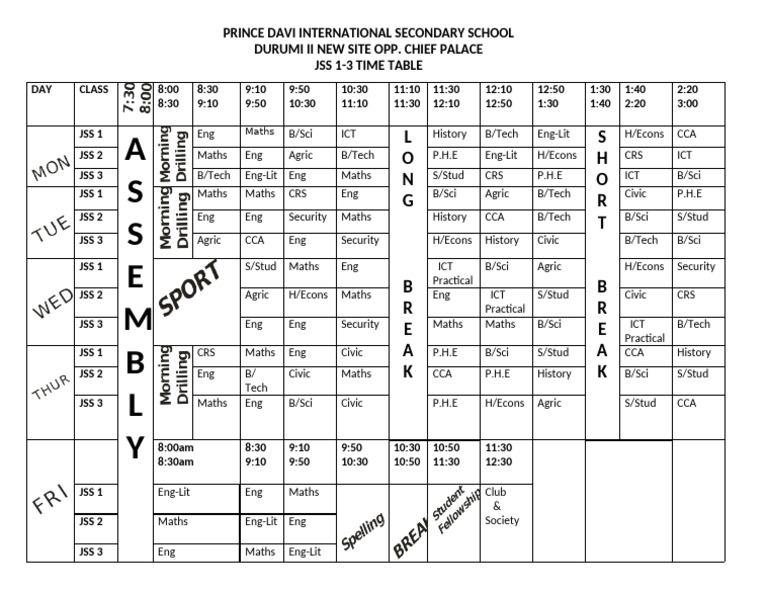 Secondary Time Table | PDF